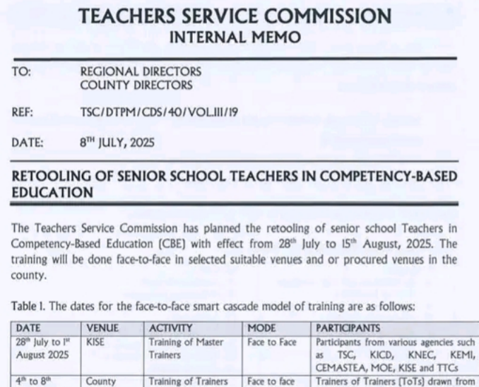 TSC Memo: Retraining Senior School Teachers for CBE – What You Need to ...